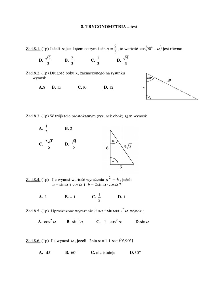 Zadania Trygonometria | PDF