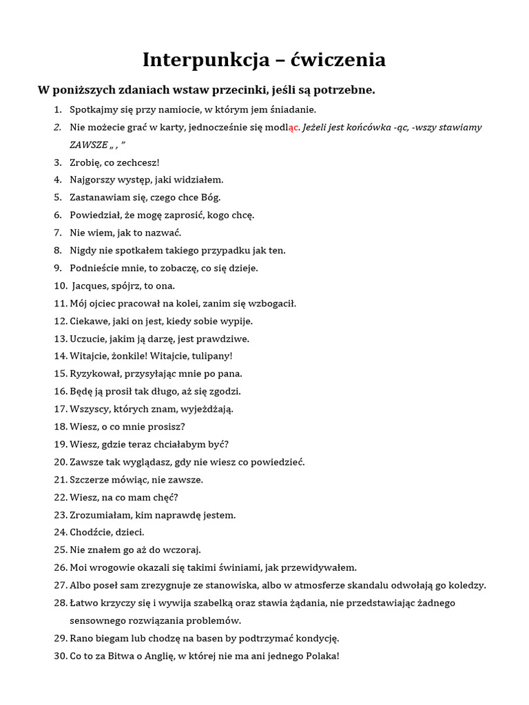 Interpunkcja Ćwiczenia3 | PDF