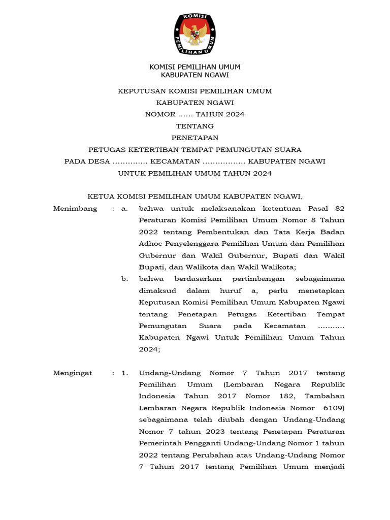 Format Keputusan Petugas Ketertiban TPS | PDF