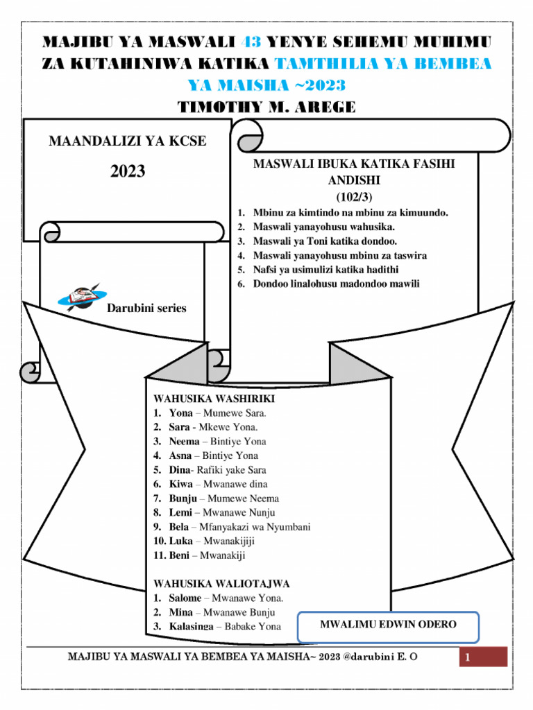 Majibu Ya Maswali Ya Bembea Ya Maisha 2023 | PDF