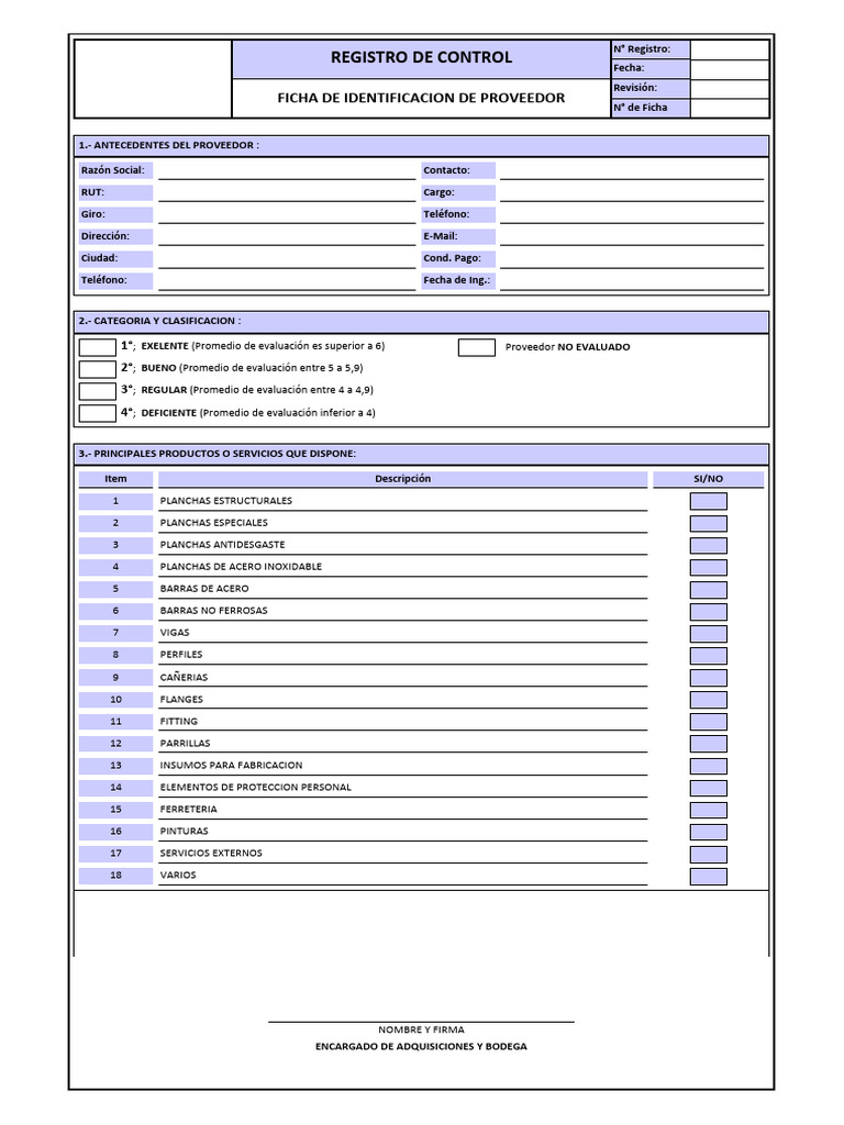 Ficha Proveedores | PDF