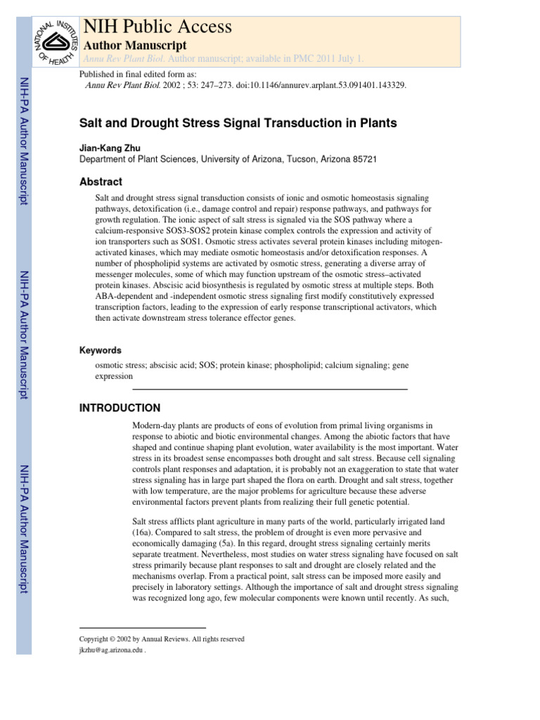 Salt and Drought Stress Signal Transduction in Plants - Zhu | PDF ...