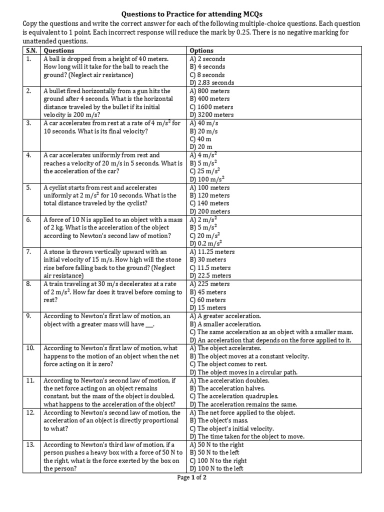 G09-MCQs to practice-2080 | PDF | Acceleration | Force