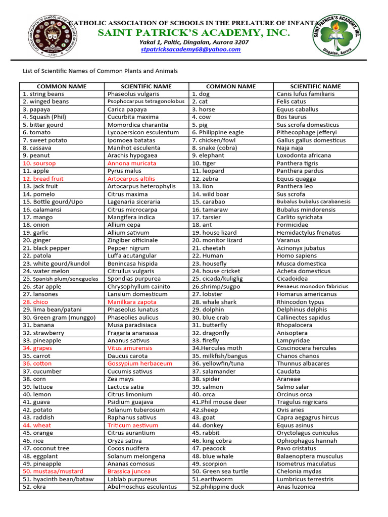 Scientific Names of Common Species | PDF | Edible Plants | Vegan Cuisine