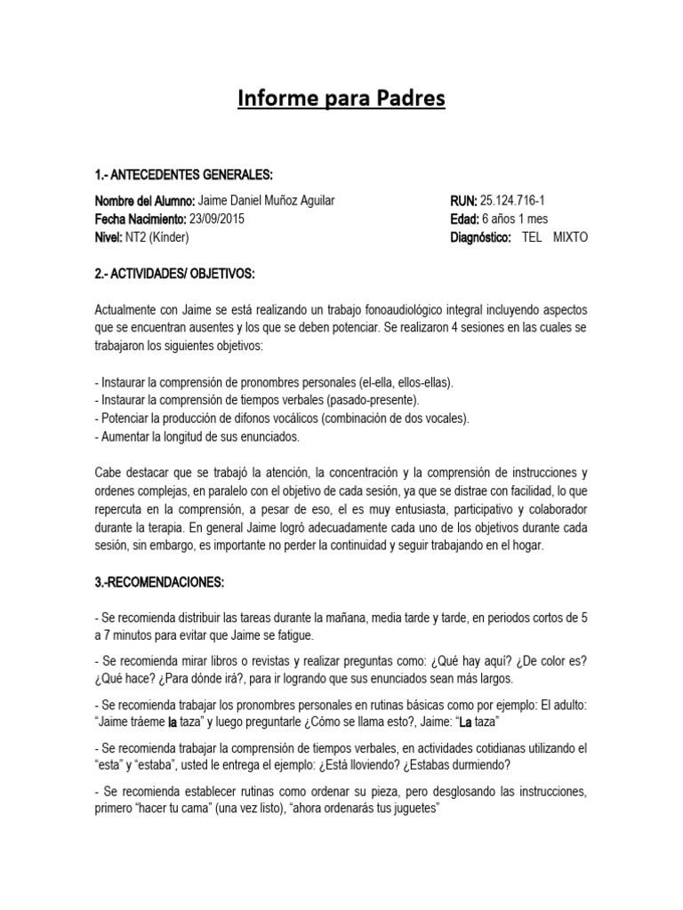 Informe para Padres | PDF