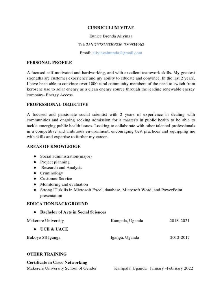 CV-Eunice Brenda | PDF | Social Science