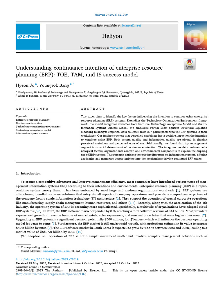 TAM-Understanding Continuance Intention of Enterprise Resources ...