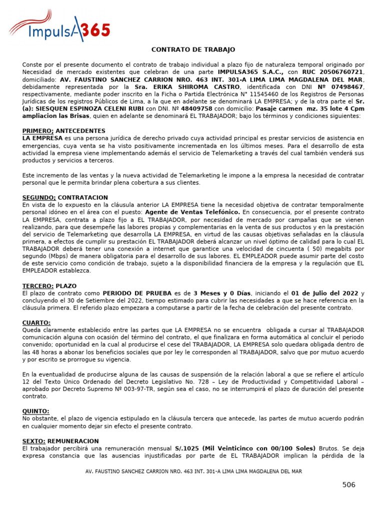 Inicio de Contrato Inicio | PDF | Derecho laboral | Business