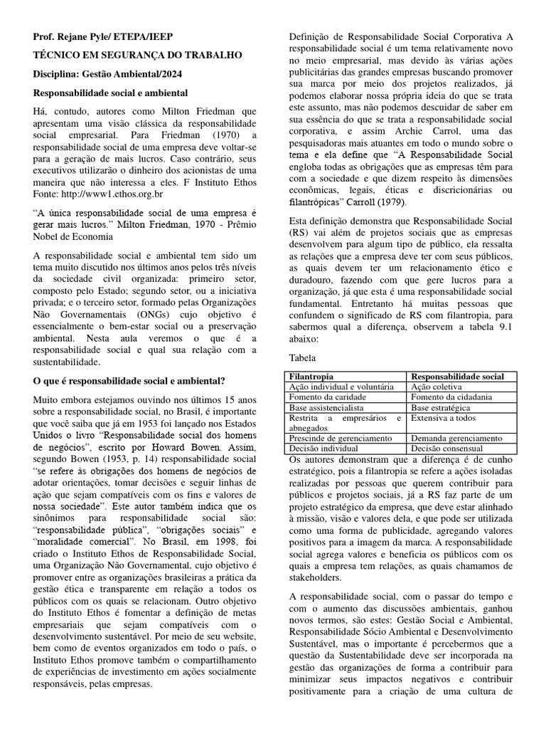 Responsabilidade Social E Ambiental 2024 Pdf Sociologia Corporações
