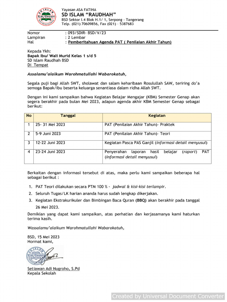 094 SDIR Surat Infromasi PAT | PDF