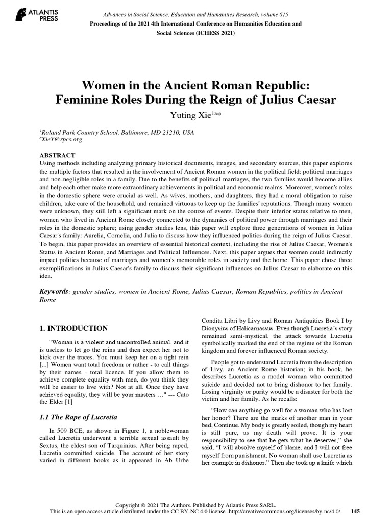 Women in The Ancient Roman Republic: Feminine Roles During The Reign of ...