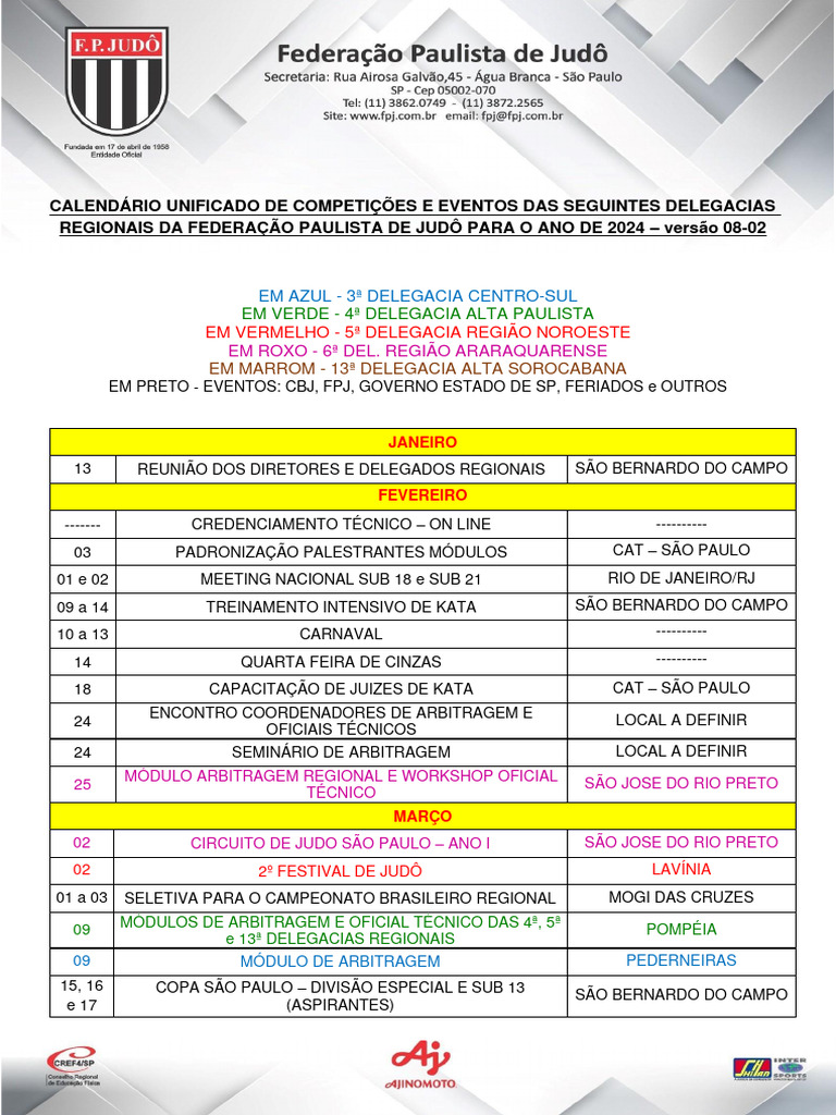 Calendário FPJ 2024 de Judô | PDF | Judô