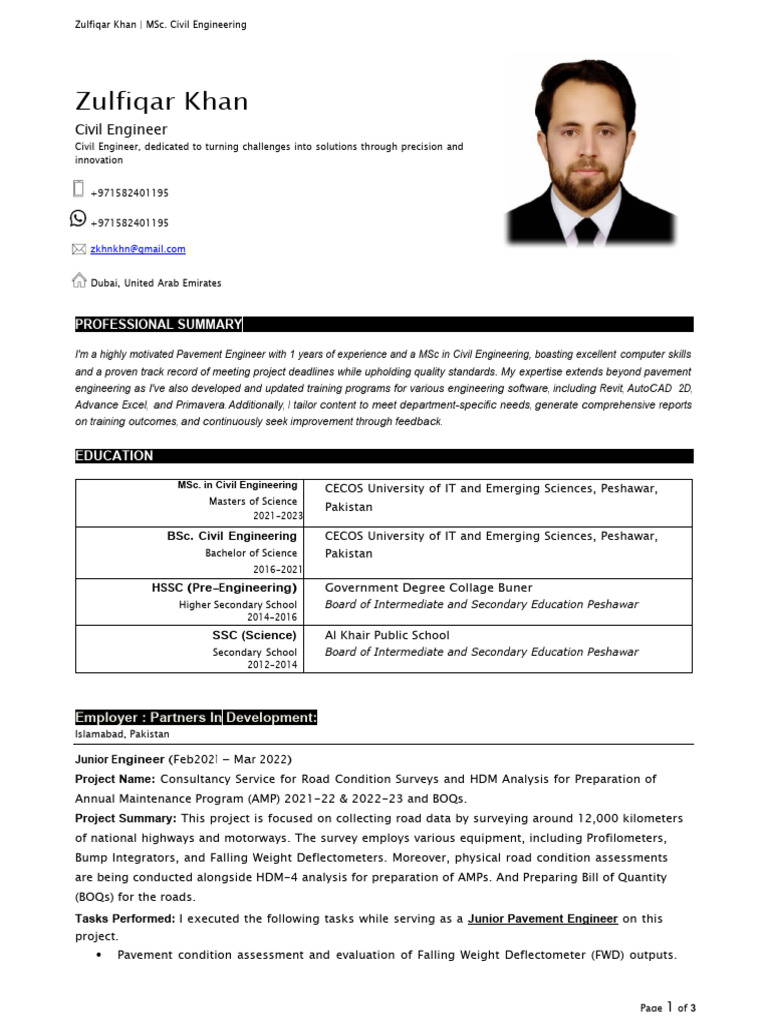 Zulfiqar Khan: Civil Engineer | PDF | Engineering | Geographic ...
