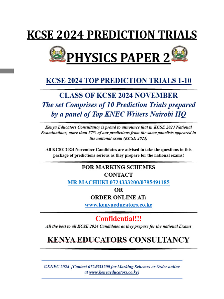 Phy Pp2 Kcse 2024 Prediction Trials | PDF | Capacitor | Waves
