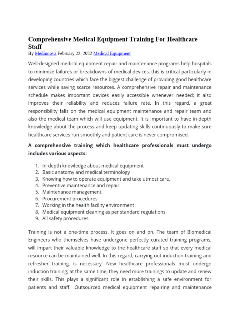 Comprehensive Medical Equipment Training For Healthcare Staff | PDF ...