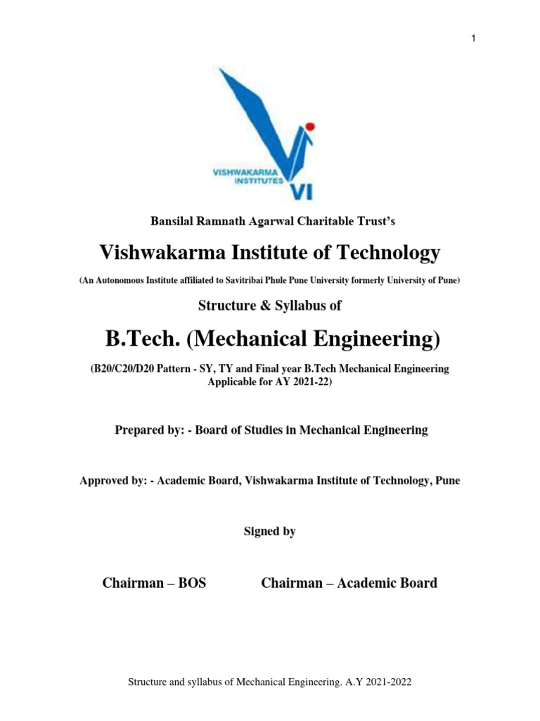 BTech Mech Syllabi Wef AY 21-22 | PDF | Fluid Dynamics | Laws Of Thermodynamics