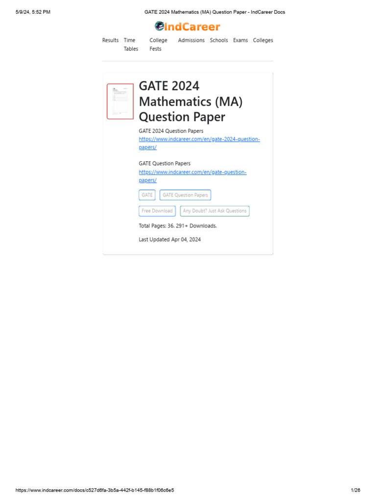 GATE Mathematics 2024 | PDF | Science | Qualifications