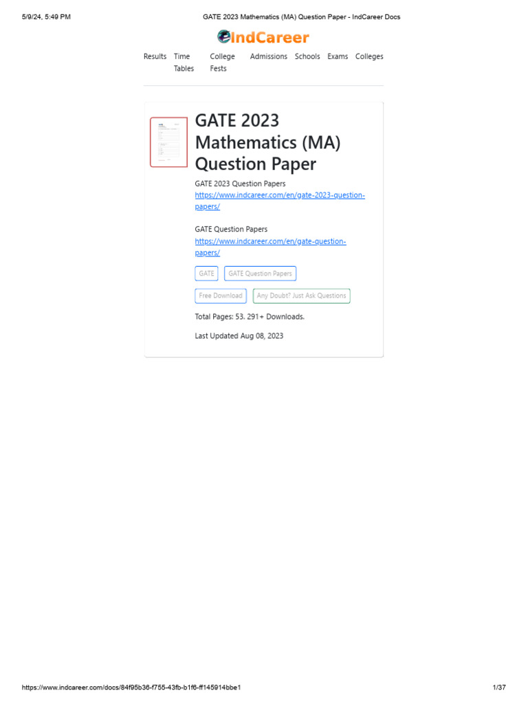 GATE Mathematics 2023 | PDF | Educational Assessment And Evaluation | Educational Stages
