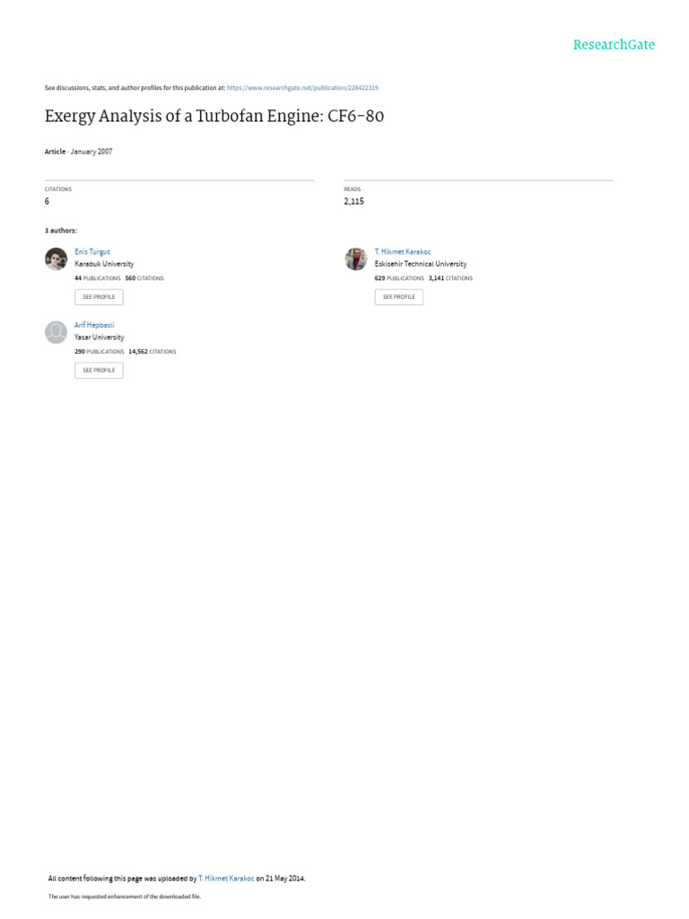 Exergy Analysis of A Turbofan Engine CF6-80 | PDF | Gas Turbine | Engines