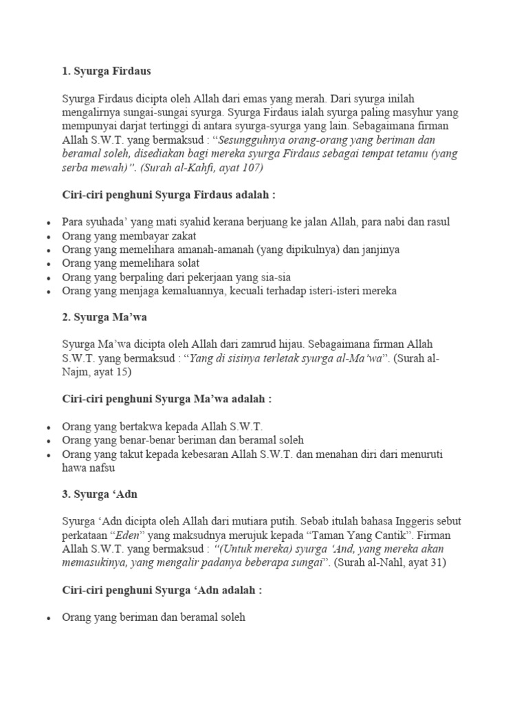 Nama Syurga Dan Neraka | PDF