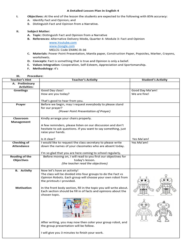 A Detailed Lesson Plan in English 4 - For Demo. | PDF