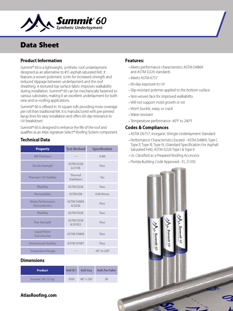 Atlas Summit 60 Data Sheet-2 | PDF | Roof | Secondary Sector Of The Economy