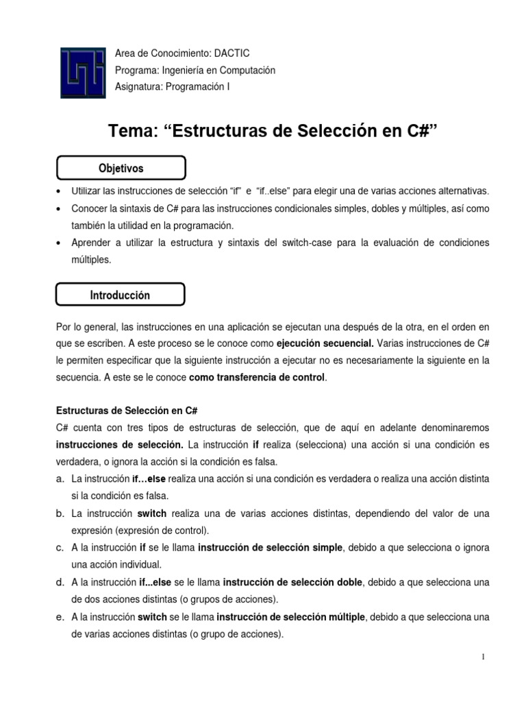 Guia Control C# | PDF | C Sharp (lenguaje de programación) | Programa de computadora