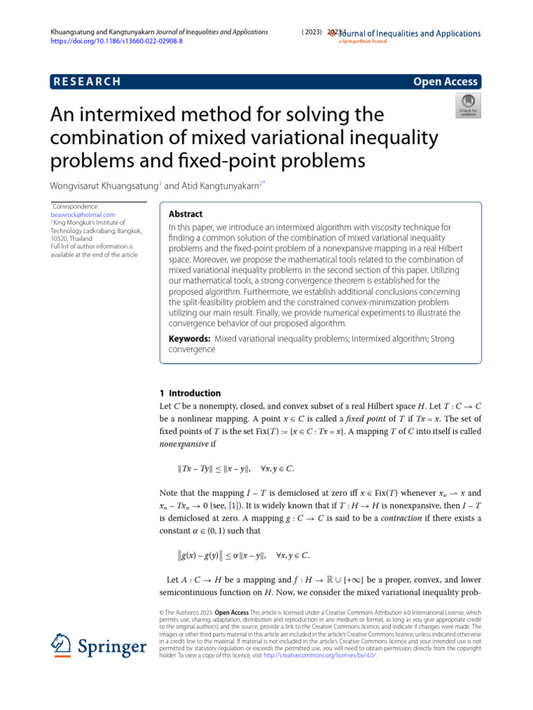 An Intermixed Method For Solving The Combination of Mixed Variational Inequality Problems and ...