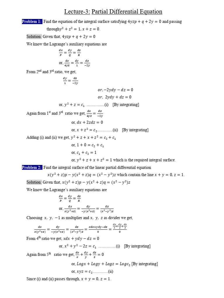 Lecture-3 Partial Differential Equation | PDF | Equations ...