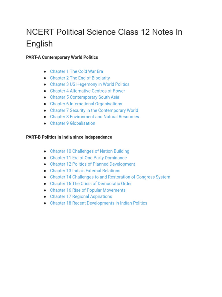Political Science Class 12 Notes | PDF | Non Aligned Movement | Cold War