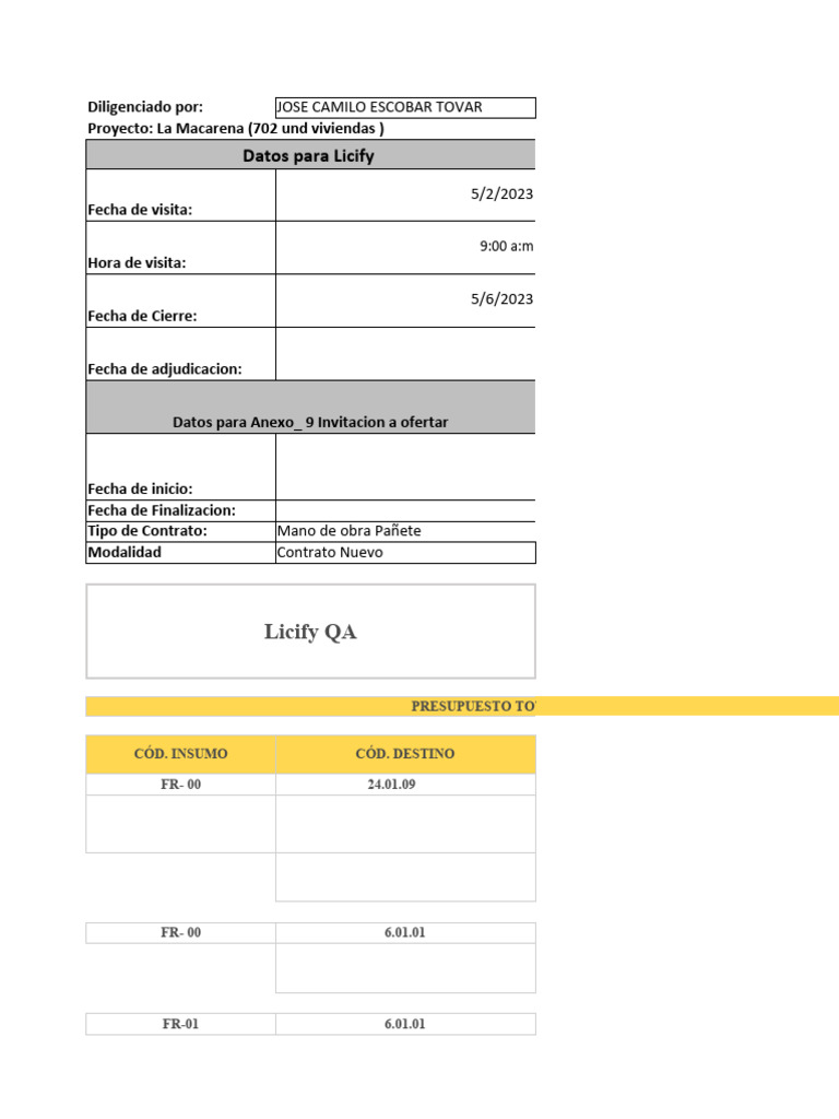 Formato Licify - Ppto X Muebles, Lavaderos y Aseos | PDF | Presupuesto