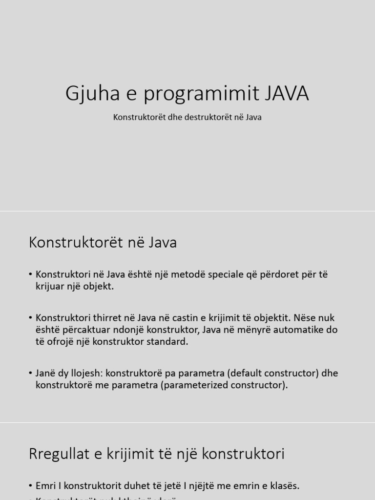 Gjuha e Programimit JAVA: Konstruktorët Dhe Destruktorët Në Java | PDF