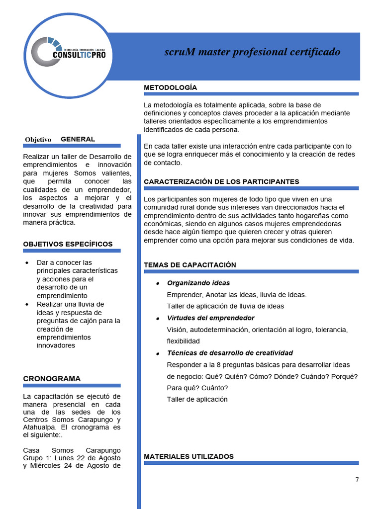 Formato para Curso Scrum | PDF | Iniciativa empresarial | Presupuesto