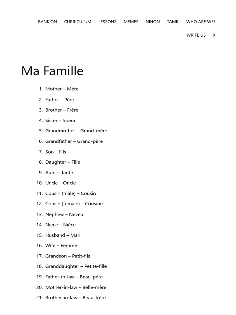 Vocabulaire de la famille en français | PDF | Animaux et humains