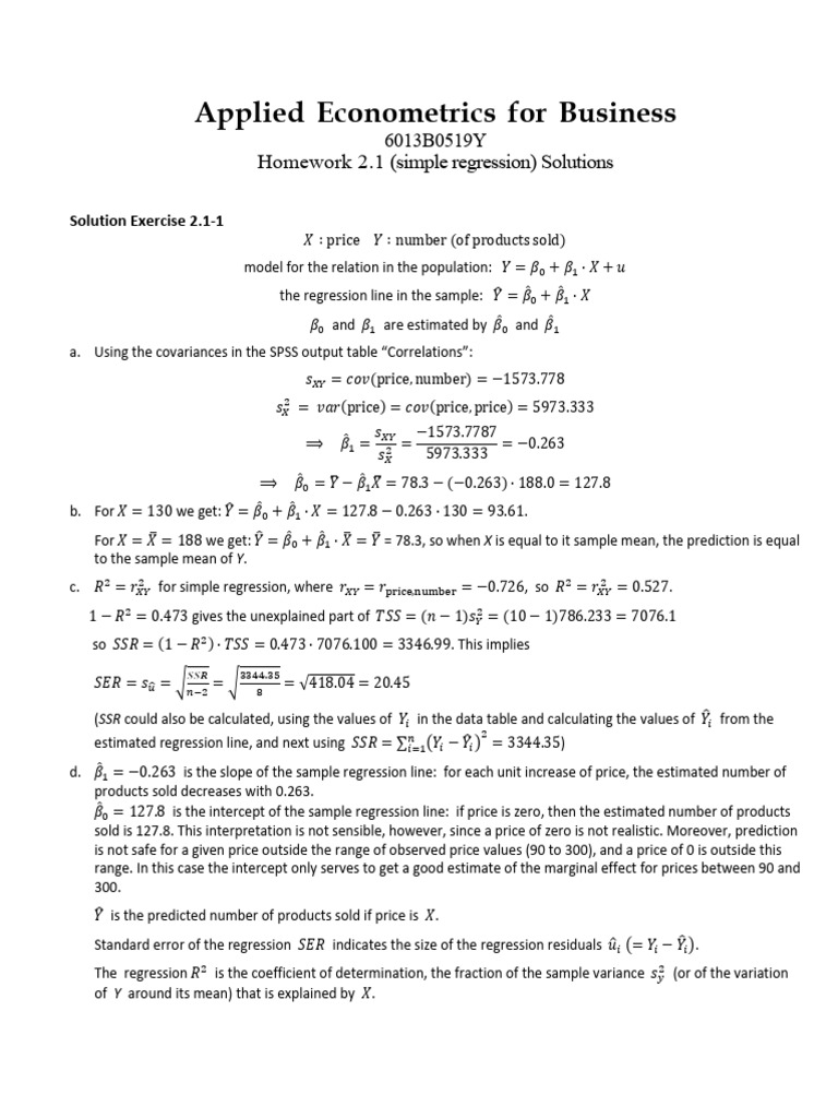 Simple Regression Solutions in Econometrics | PDF | Errors And ...