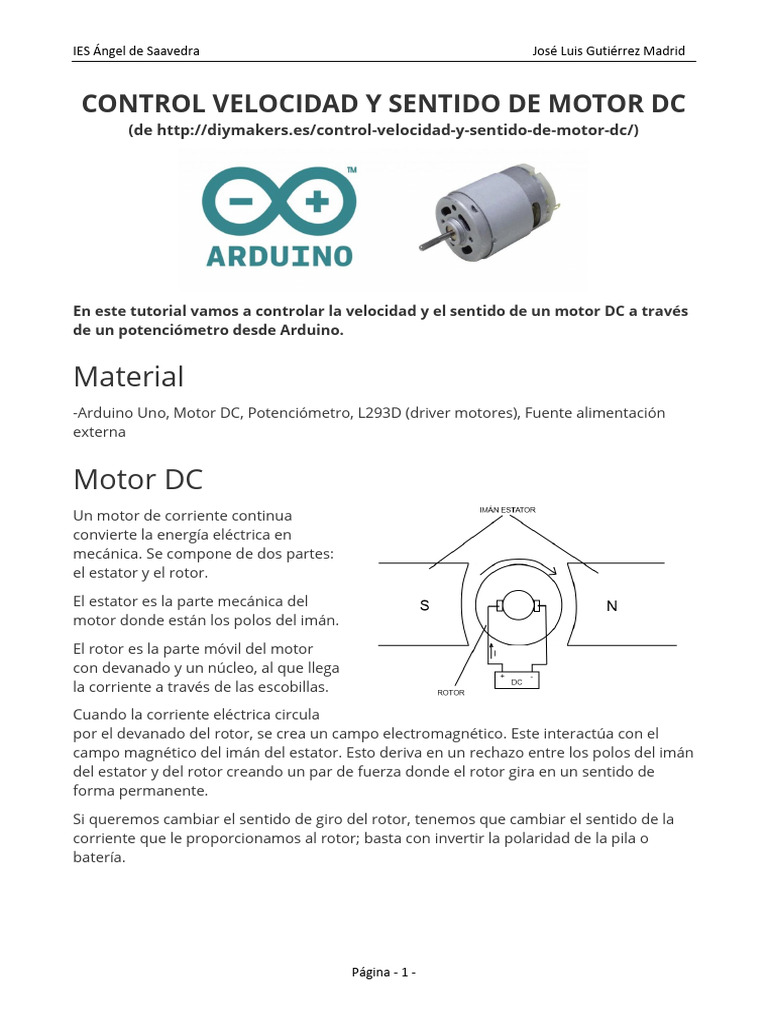 Arduino Control de Velocidad de Motor DC Con lm293 y Potenciometro ...