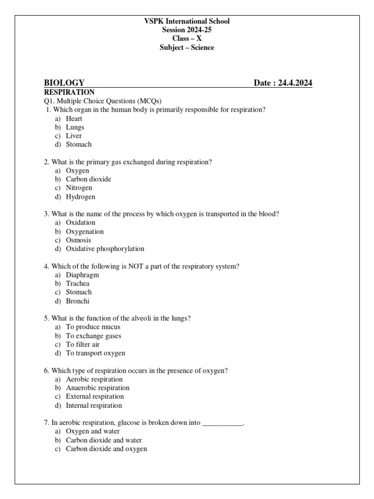 Science Assignment Pdf Cellular Respiration Respiratory System