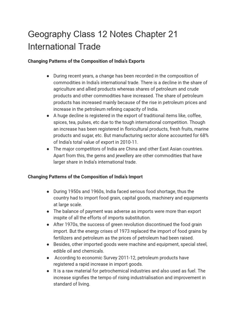 Geography Class 12 Notes Chapter 21 International Trade | PDF | Port ...