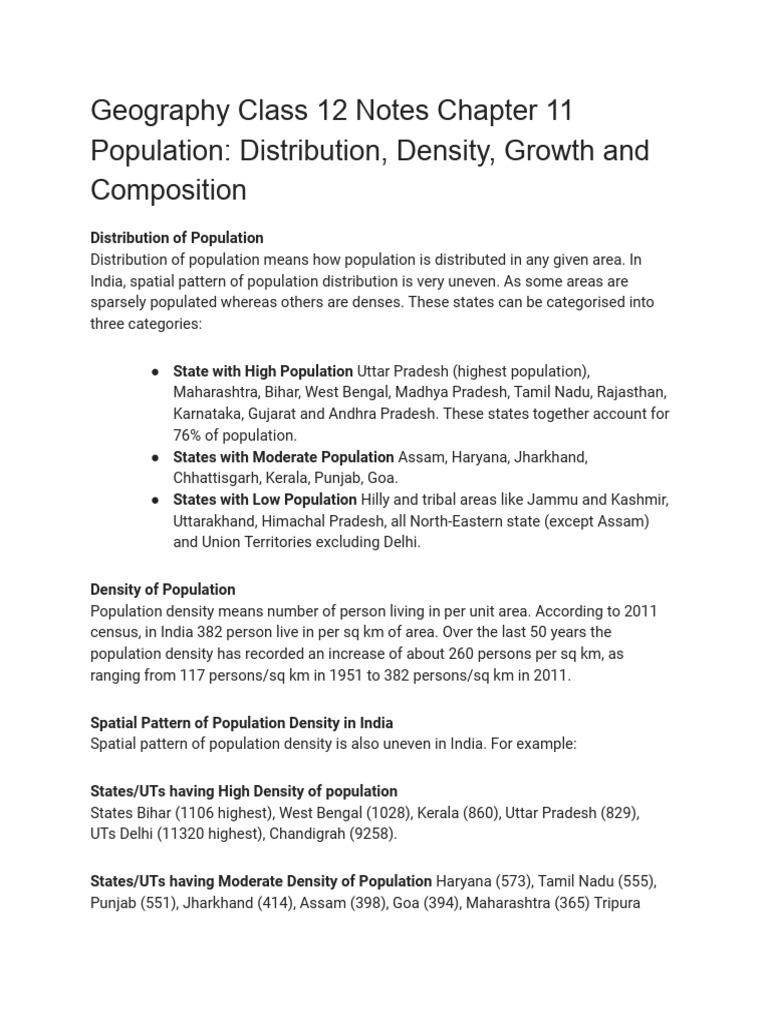 Geography Class 12 Notes Chapter 11 Population - Distribution, Density ...