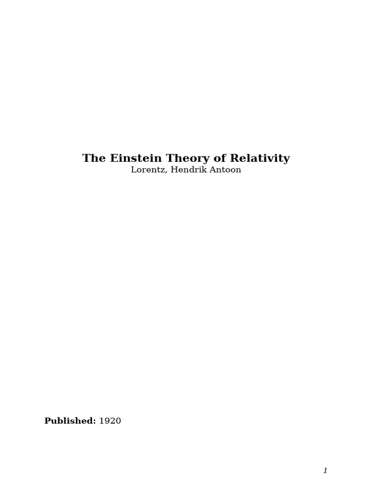 The Einstein Theory of Relativity - Hendrik Antoon Lorentz PDF | PDF | Theory Of Relativity ...