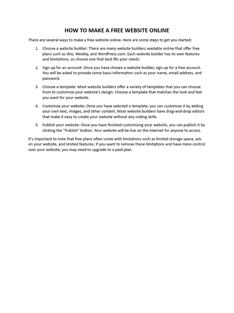 Create a Free Website Online Guide | PDF | Websites | World Wide Web
