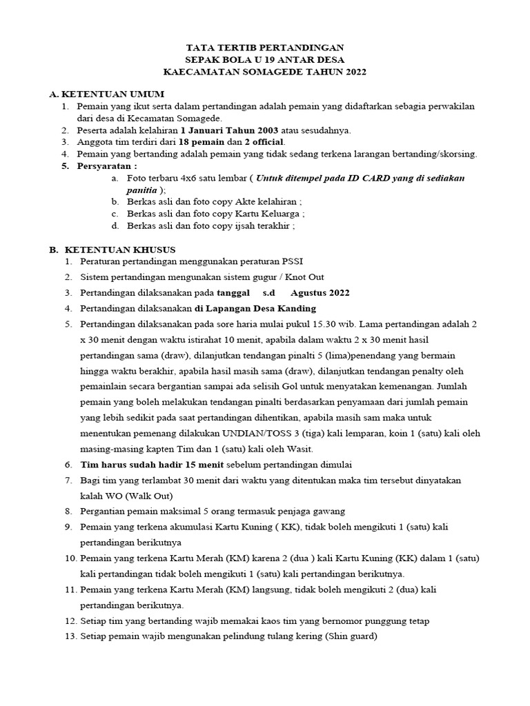 Tata Tertib Pertandingan U19 | PDF