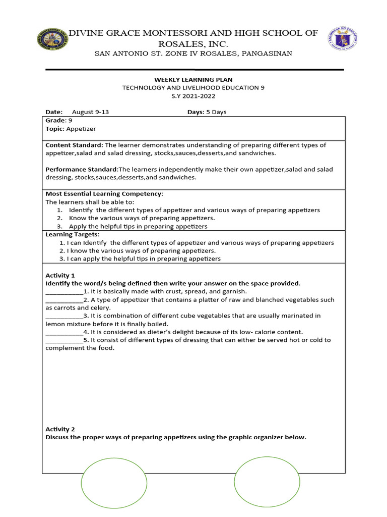 DLP Tle 9 Final 1 | PDF | Stock (Food) | Soup