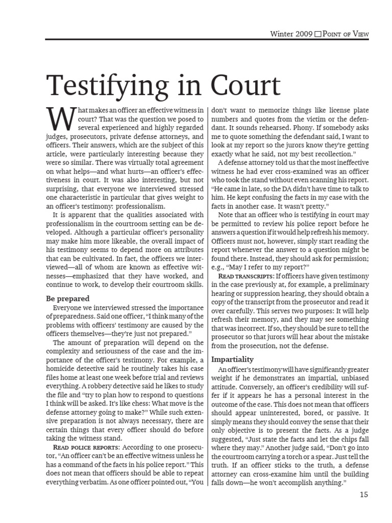Effective Court Testimony for Officers | PDF | Witness | Prosecutor