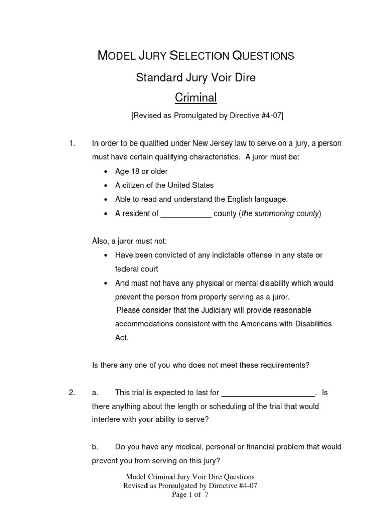 NJ Criminal Jury Selection Questions | PDF | Reasonable Doubt | Burden ...