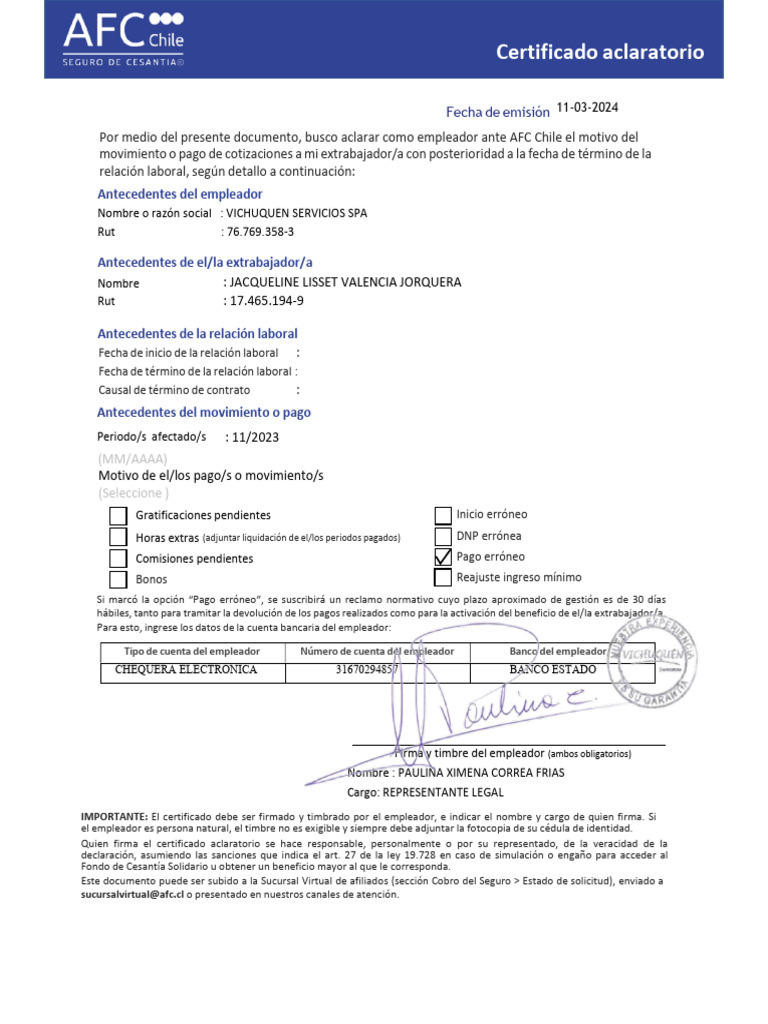 CERTIFICADO ACLARATORIO jAQUELINE VALENCIA | PDF