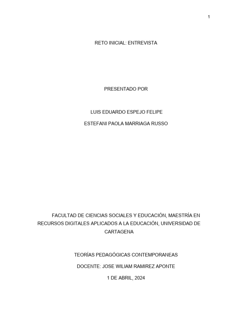Reto Inicial Entrevista | PDF | Enseñando | Aprendizaje