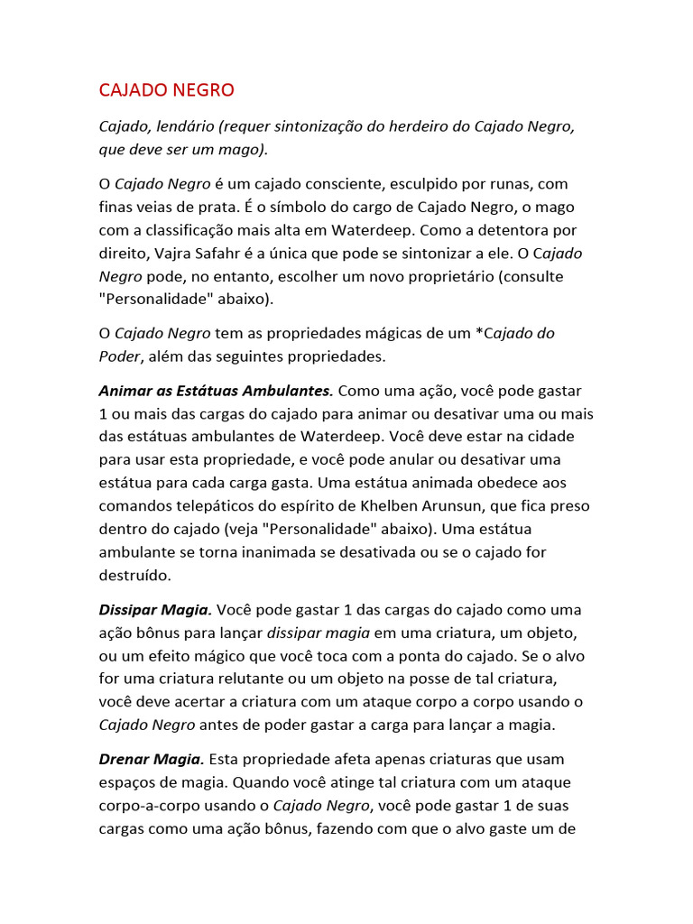 Propriedades do Cajado Negro em D&D | PDF | Mágico (fantasia)