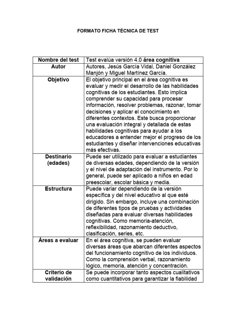 FORMATO FICHA tec cognitivo | PDF | Cognición | Educación de la primera infancia