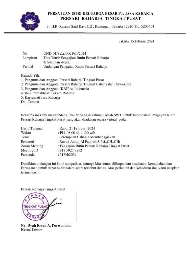 Surat Undangan Pengajian Rutin Persari 21 Februari 2024 | PDF